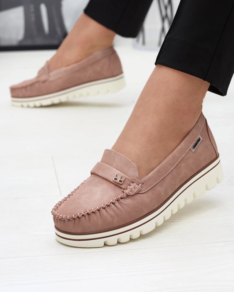 Royalfashion Ciemnoróżowe damskie mokasyny z brokatem i cyrkoniami ...